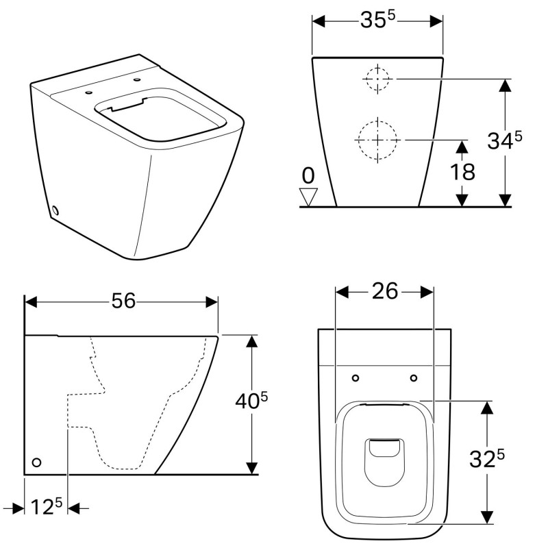 Geberit iCon Square Stand-WC Tiefspüler, geschlossene Form, ohne Spülrand