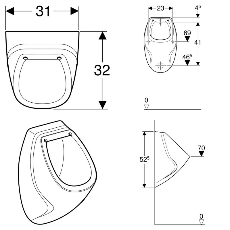 Geberit Corso Urinal mit Zulauf von hinten, Abgang nach hinten, für Deckel