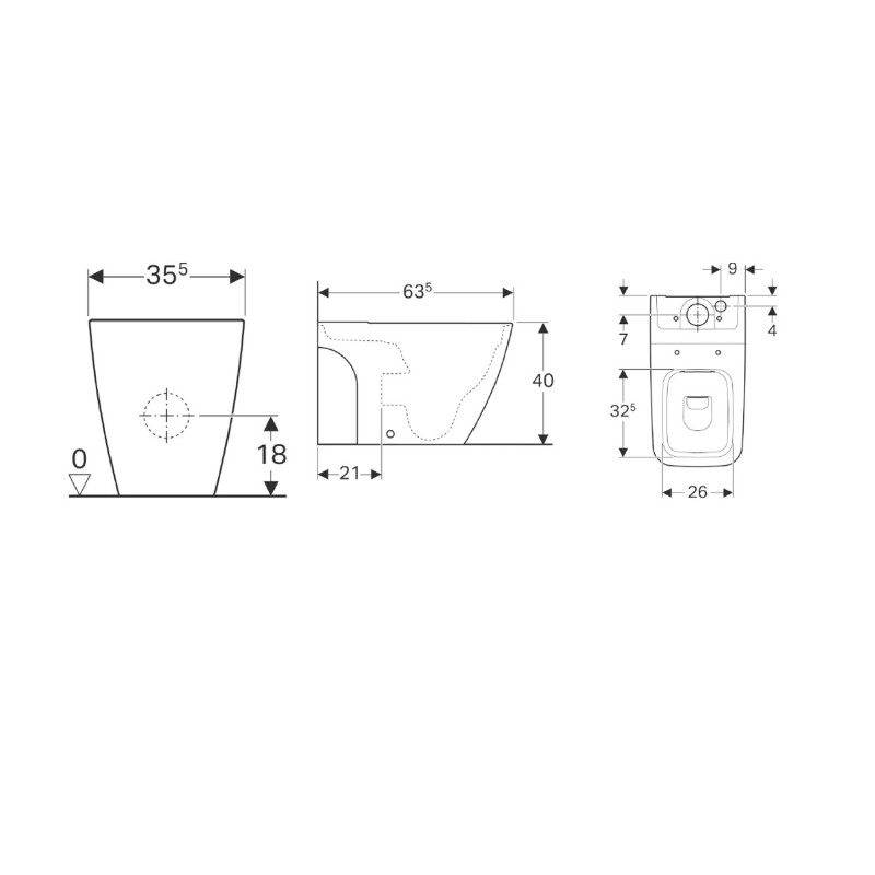 Geberit iCon Square Stand-WC für AP-Spülkasten, aufgesetzt, Tiefspüler ...